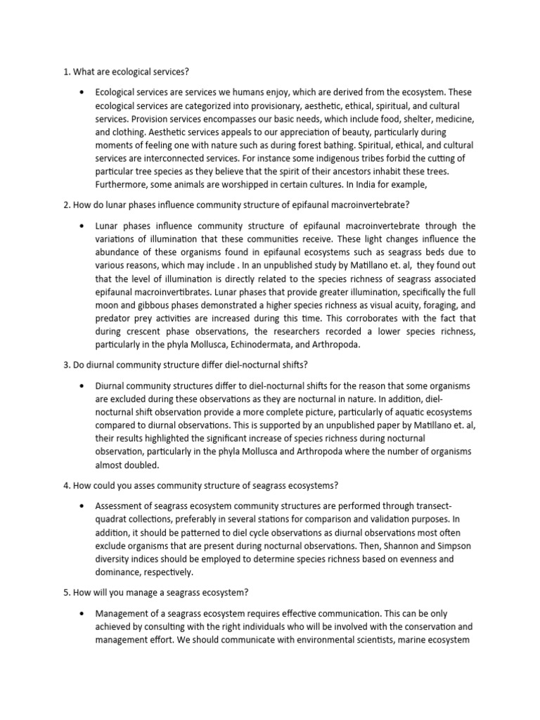 Ecology Questions | PDF | Ecology | Invertebrate