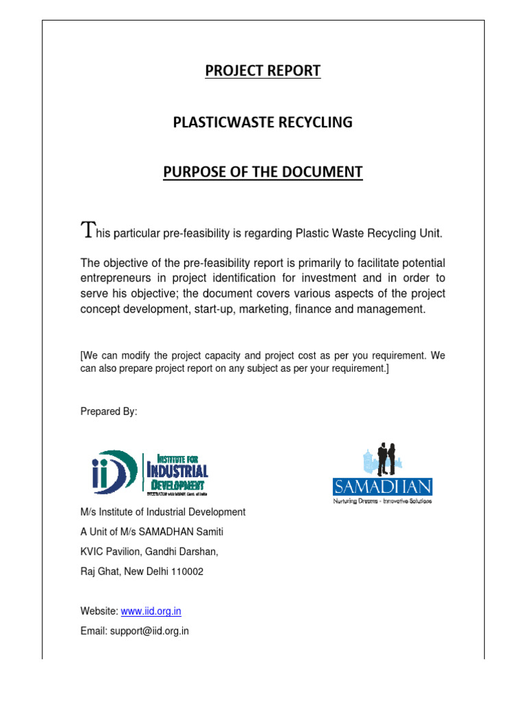 41564355plastic Waste Recycling Project | PDF | Recycling | Waste