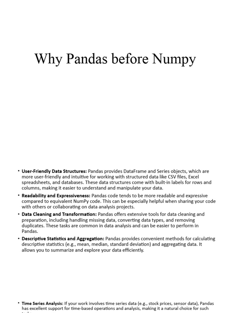 Why Pandas Before Numpy | PDF