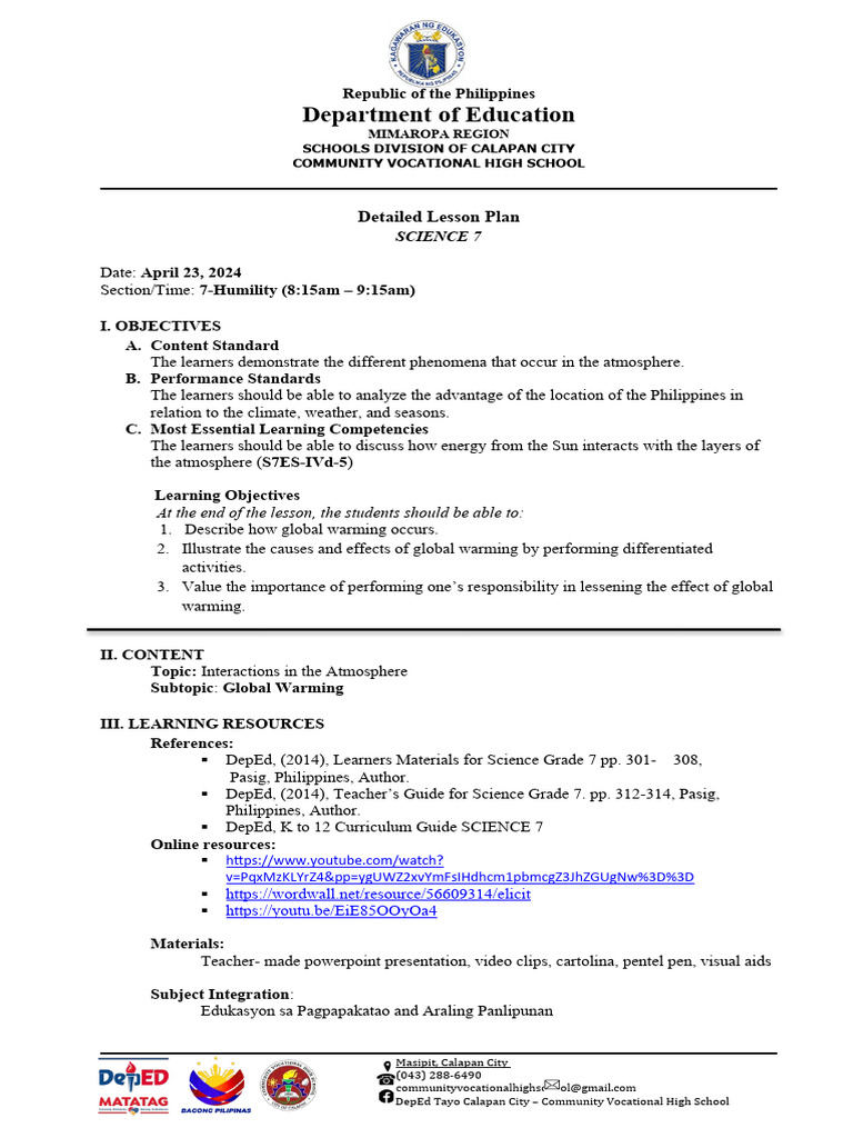 LESSON PLAN Global Warming | PDF | Climate Change | Greenhouse Effect