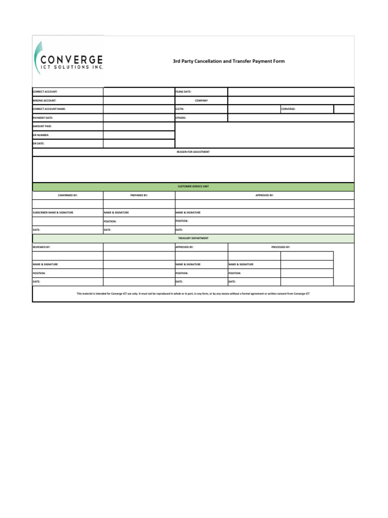 3rd Party Cancellation and Transfer Payment Form | PDF
