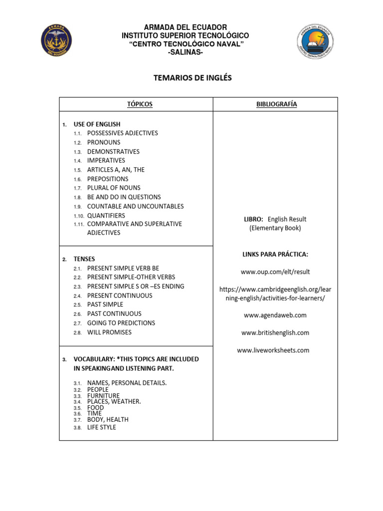 Temarios de Inglés | PDF