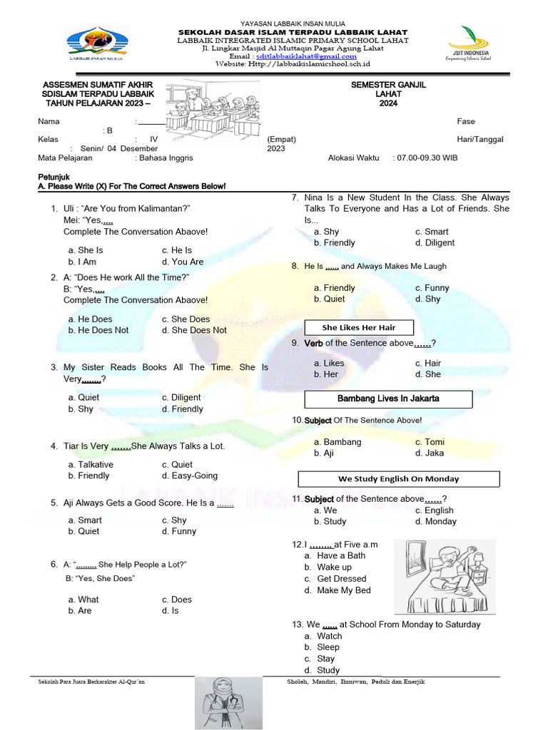 Soal PAS 1 Bhs Inggris Kls 4 | PDF | Birthdays