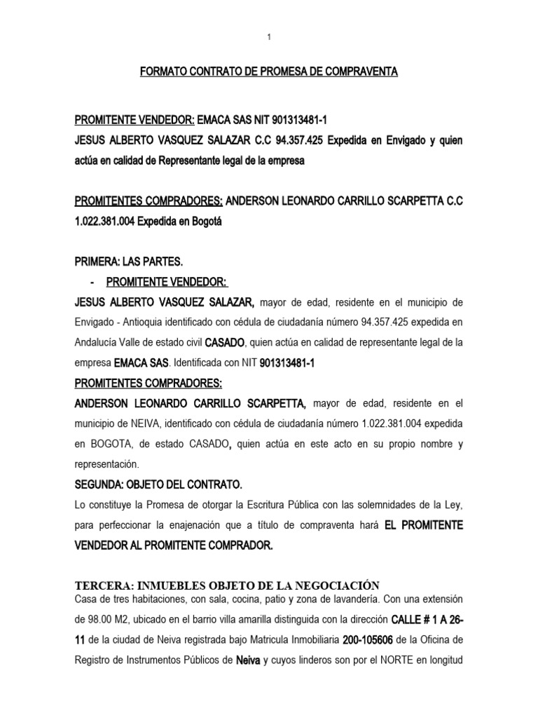 Promesa Compraventa Fna (Formato) | Descargar gratis PDF | Propiedad | Derecho civil (sistema legal)