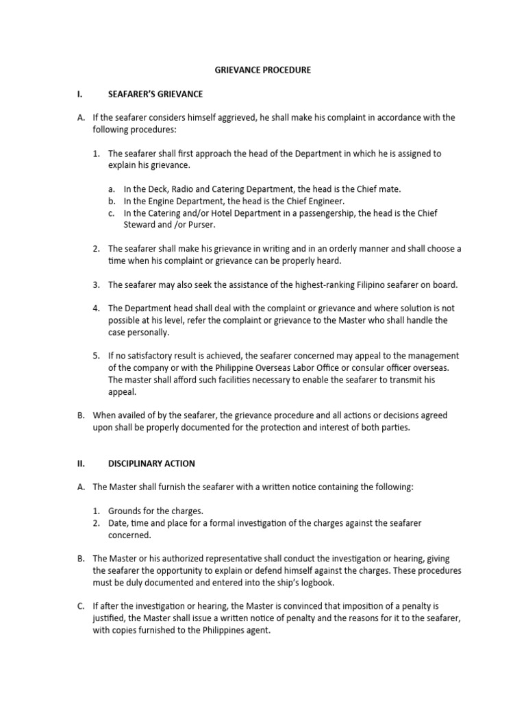 Sample Grievance Procedure | PDF | Sailor | Justice