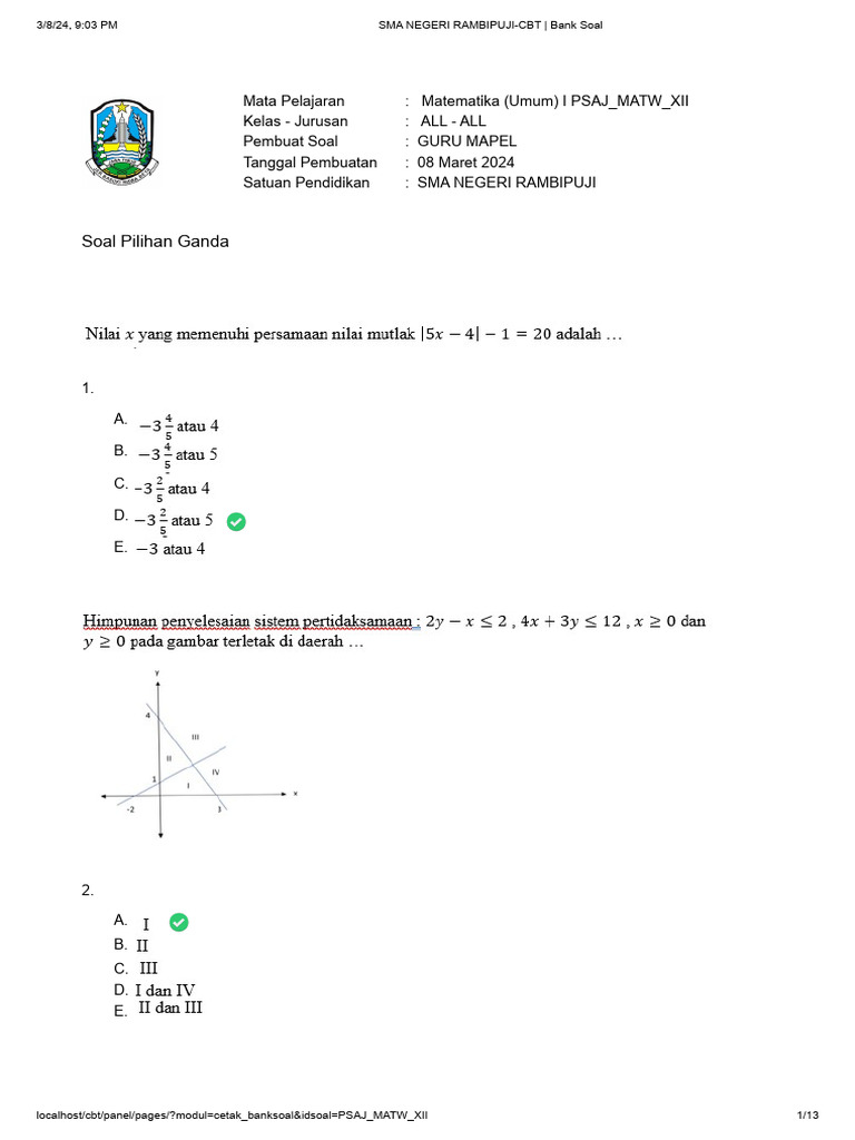 Soal Psaj Matwajib Xii | PDF