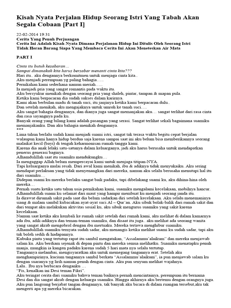 Kisah Nyata Perjalan Hidup Seorang Istri Yang Tabah Akan Segala Cobaan | PDF