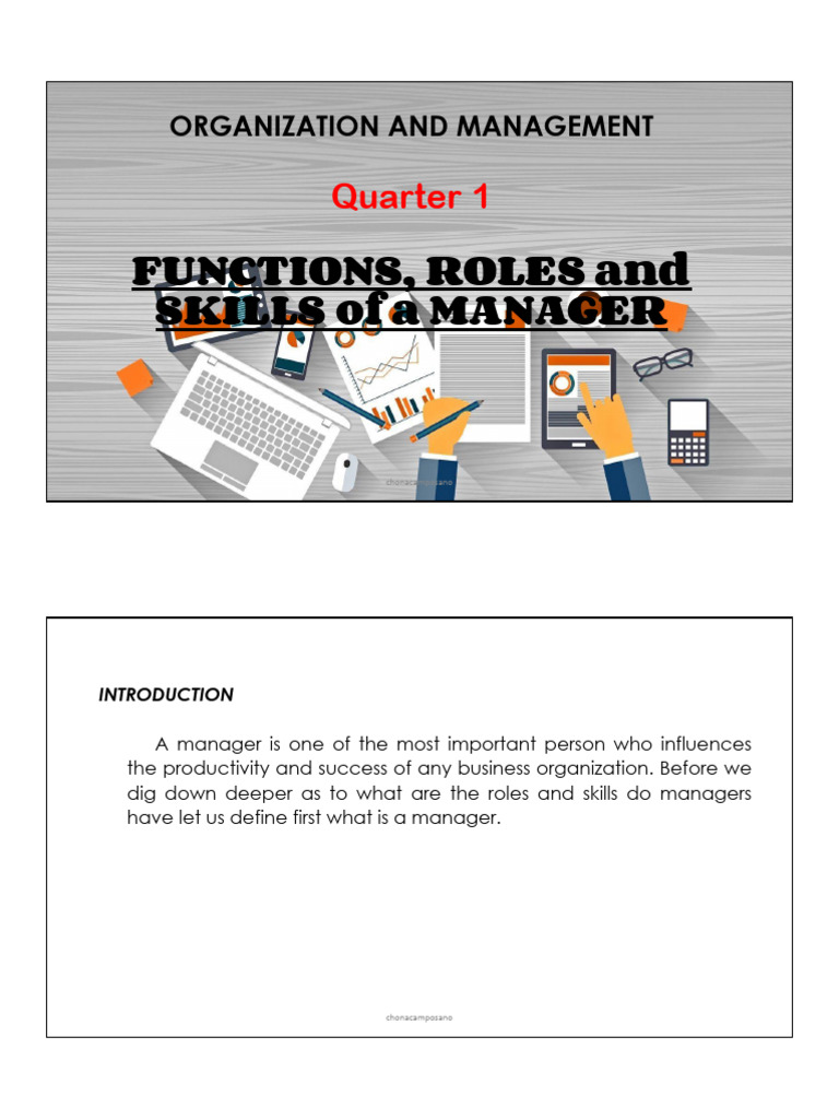 Q1 FUNCTIONS ROLES and SKILLS of A MANAGER | PDF | Skill | Chief ...
