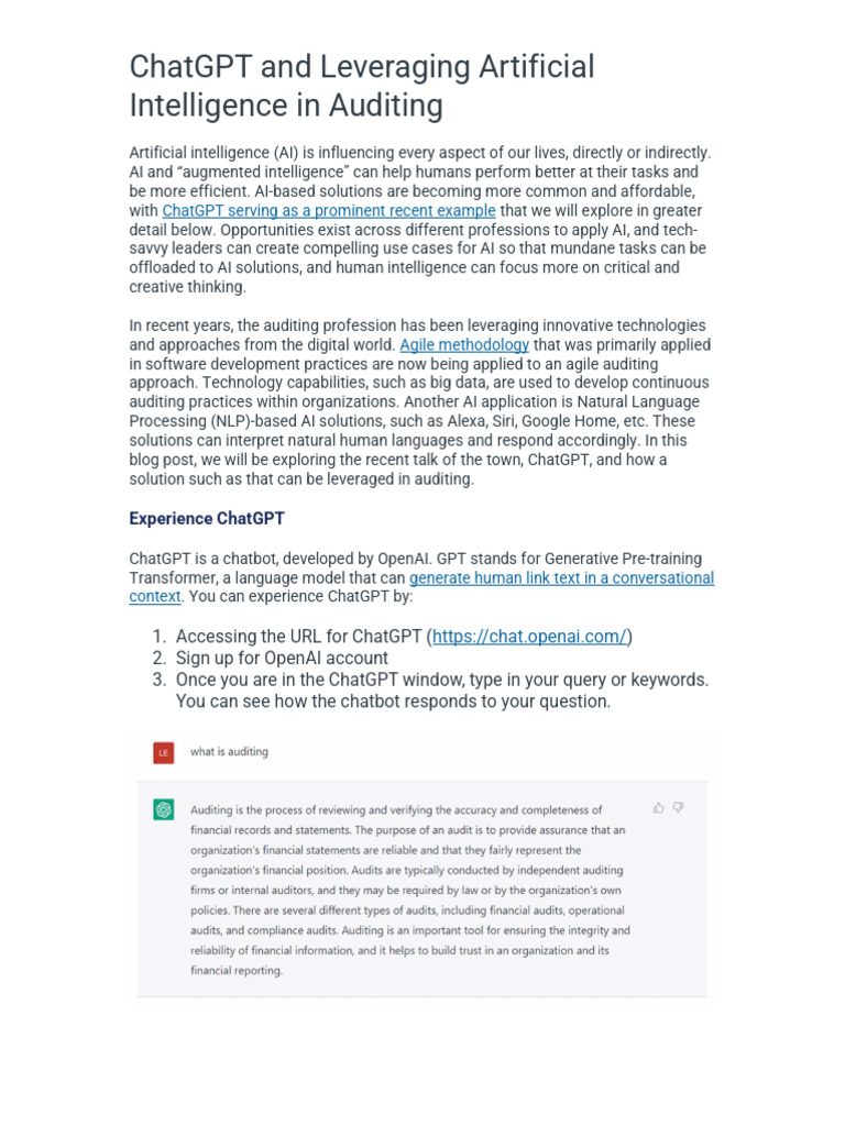 ChatGPT and Leveraging AI in Auditing | PDF | Artificial Intelligence | Intelligence (AI ...