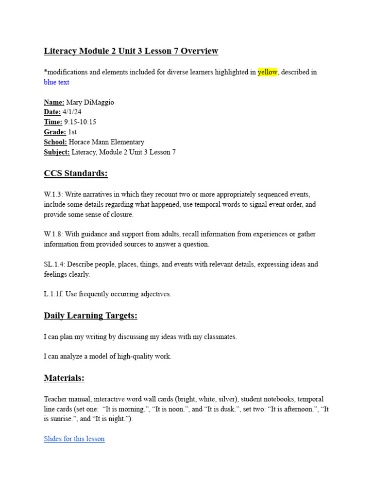 literacy module 2 unit 3 lesson 7 overview | PDF | Cognition | Human ...