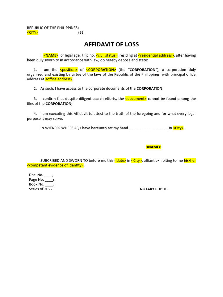 (SAMPLE) Affidavit of Loss | PDF