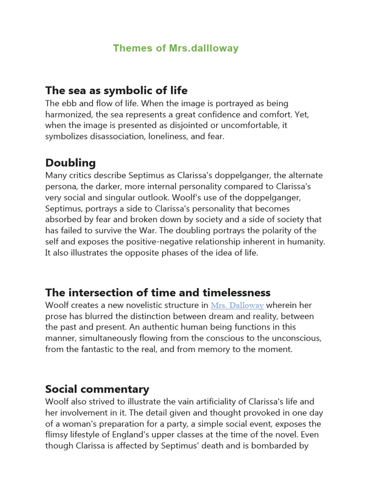 Themes of Mrs.Dalloway | PDF