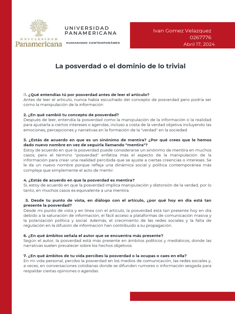 La Posverdad o El Dominio de Lo Trivial | PDF | Verdad | Mentira