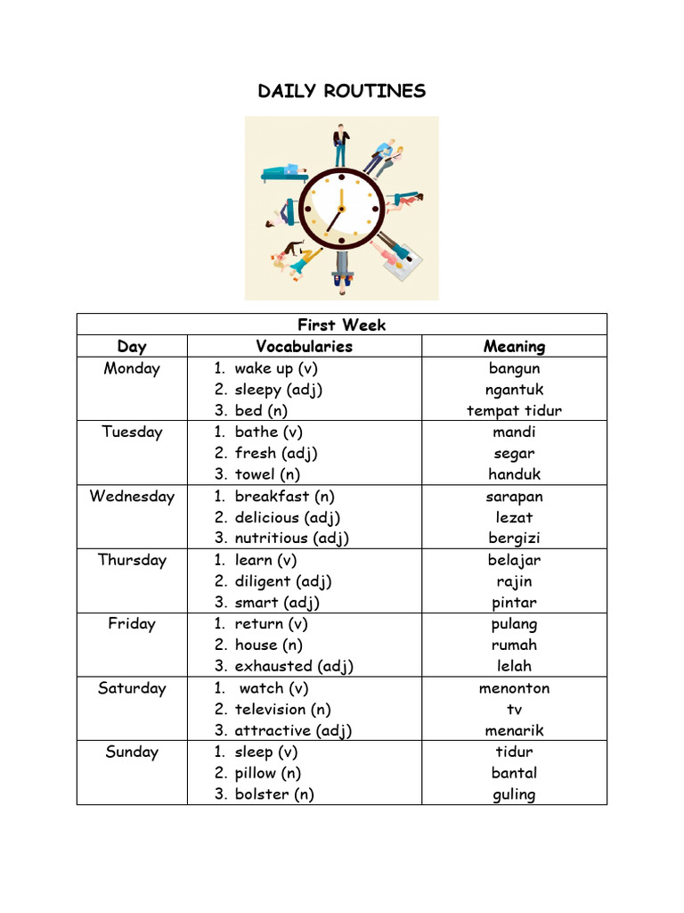 Daily Routines Vocabulary Guide | PDF | Language Arts & Discipline ...