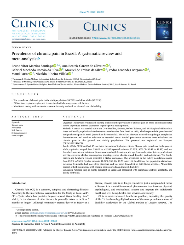 Prevalence of Chronic Pain in Brazil - A Systematic Review and Meta ...