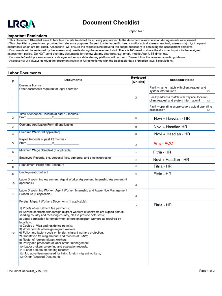 Checklist LRQA | PDF | Employment | Natural Gas