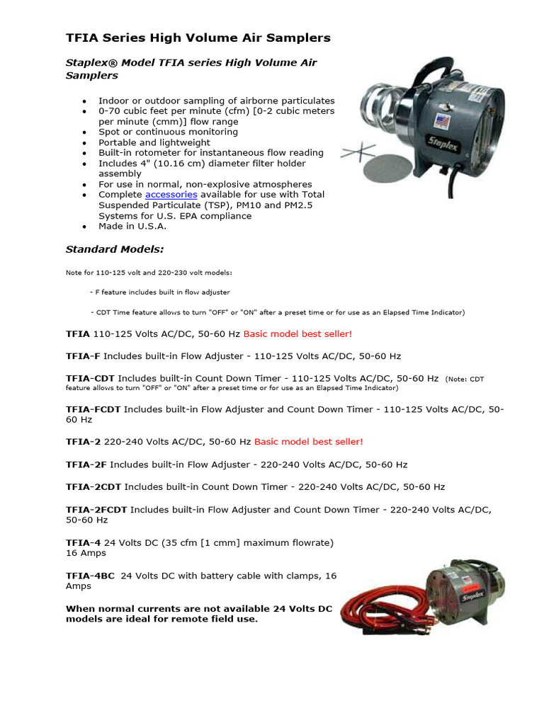 TFIA Series High Volume Air Samplers | PDF | Flow Measurement | Battery ...