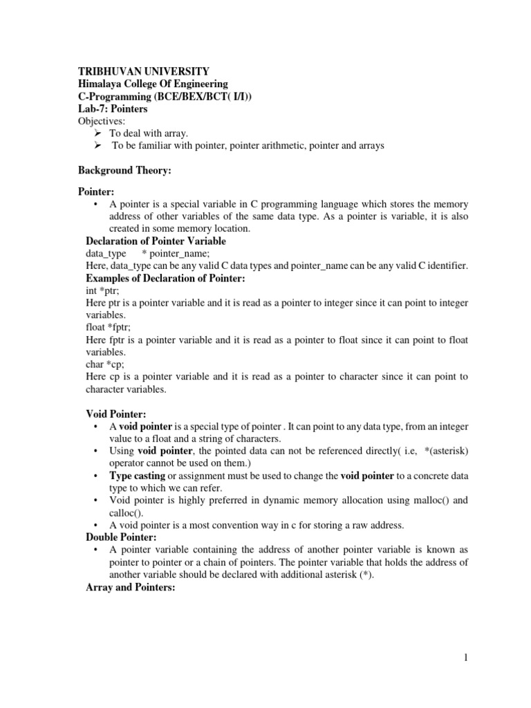Lab 7 pointers | PDF | Pointer (Computer Programming) | Computer Science Lab 7 pointers | PDF | Pointer (Computer Programming) | Computer Science