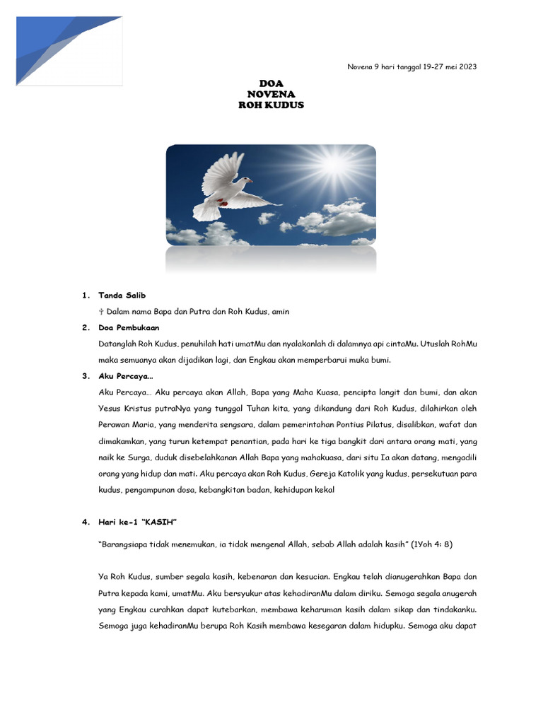 DOA Novena ROH KUDUS 9 Hari Tanggal 19 | PDF | Agama & Spiritualitas