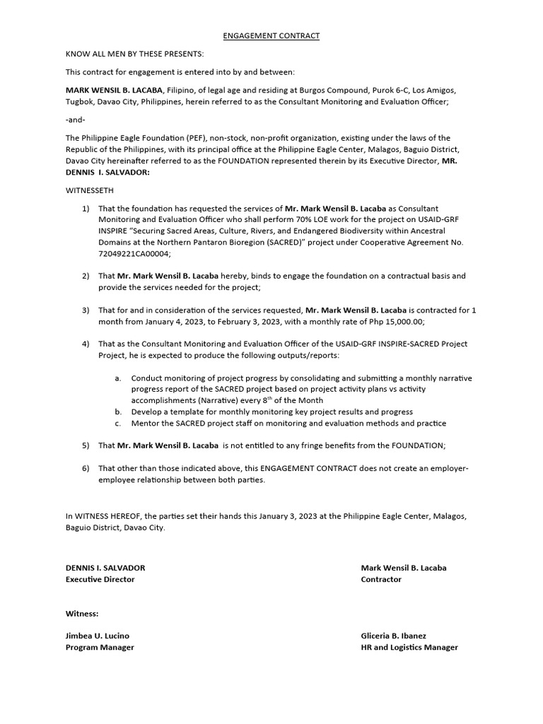 Engagement Contract for Consultant Services | PDF | Labor | Economies