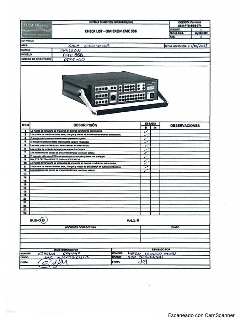CHECK LIST OMICRON CMC 356 | PDF