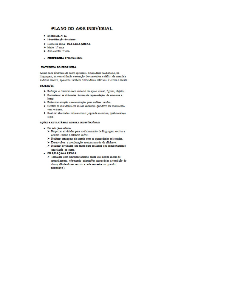 Plano Individual AEE | PDF