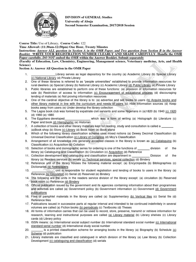 GST 122 Past Qustion and Answer | PDF | Libraries | Books