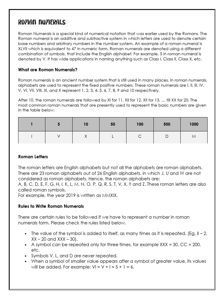 Roman Numerals | PDF | Encodings | Numbers