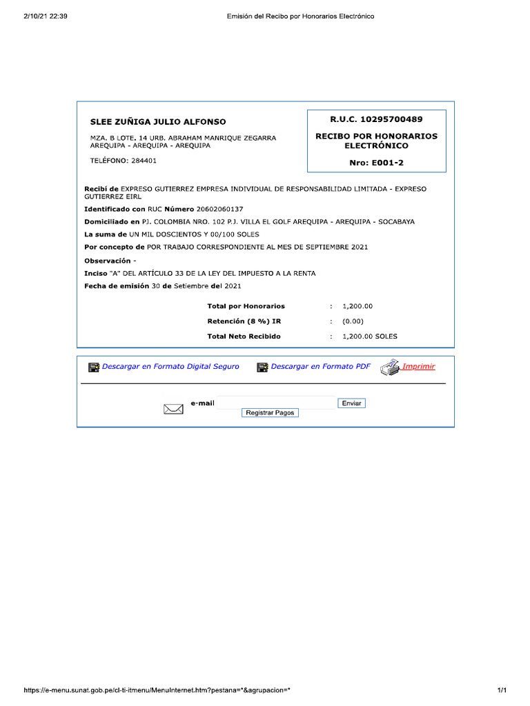 Recibo E001-02 | PDF