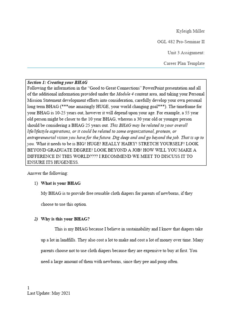 Unit 3 Module Career Plan Template | PDF | Knowledge | Diaper