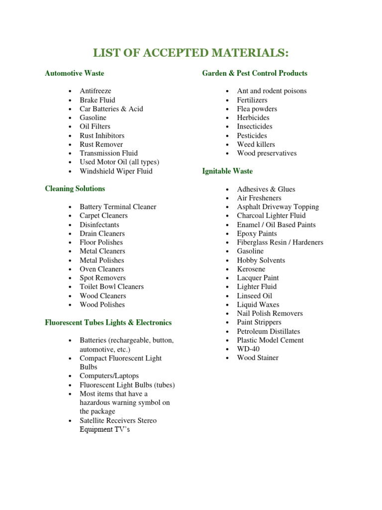 LIST OF ACCEPTED MATERIALS From Webpage FINAL | PDF | Paint | Adhesive