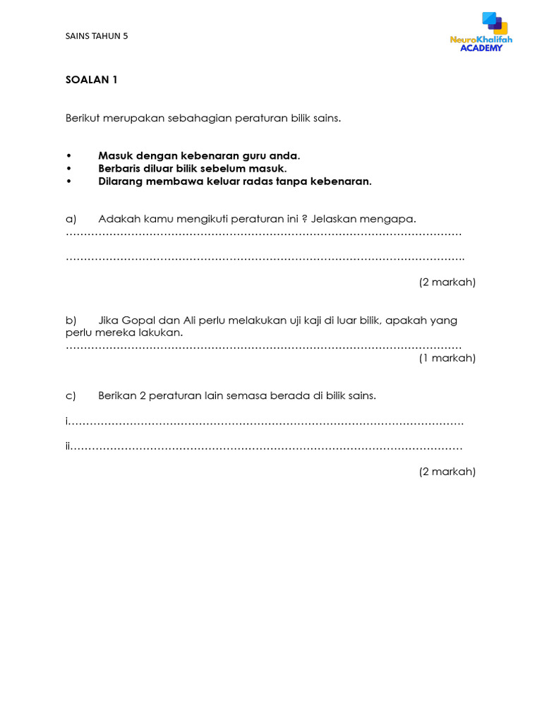 Ulangkaji Sains Tahun 5 - Bab 1-4 | PDF