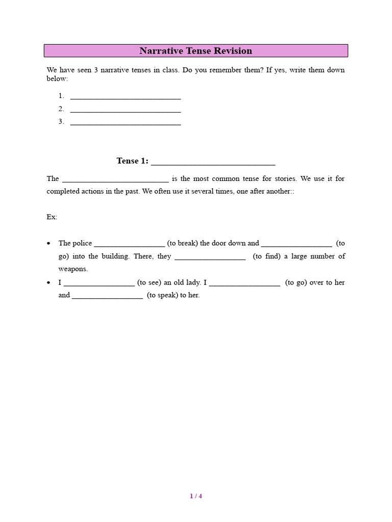 Narrative Tenses for ESL Students | PDF | Language Arts & Discipline ...