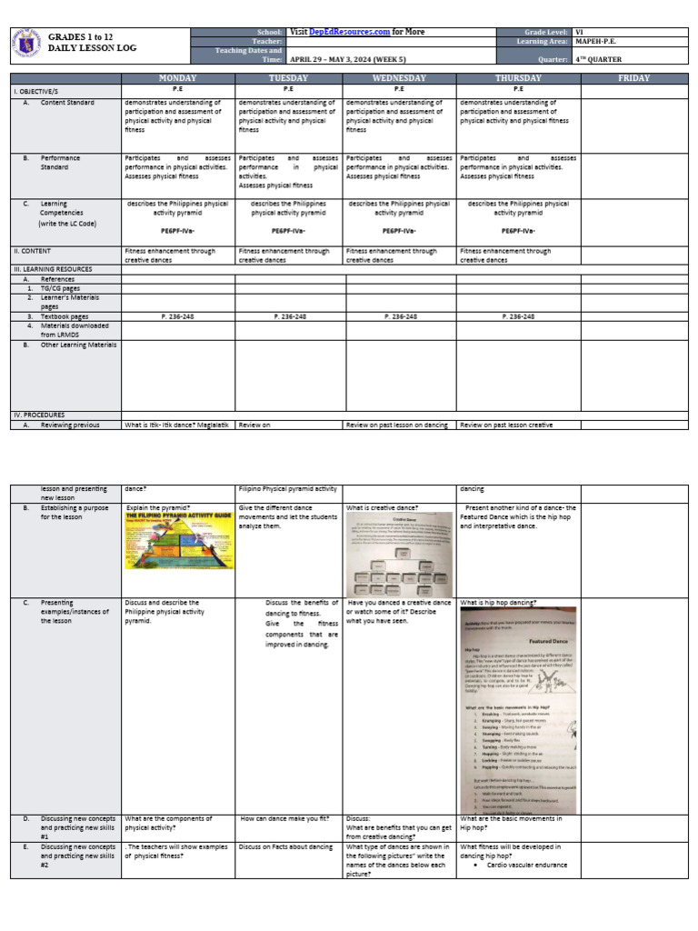 DLL - Mapeh 6 - Q4 - W5 | Download Free PDF | Dances | Learning