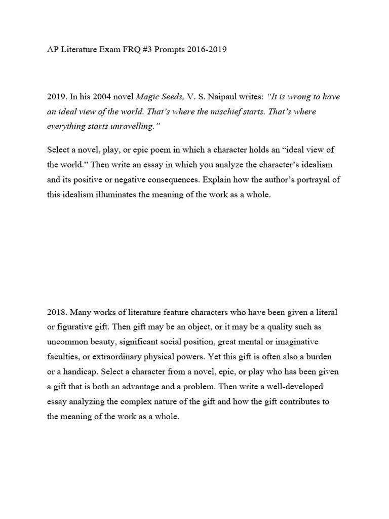 AP Literature Exam FRQ Q3 Prompts 2016-2019 | PDF | Philosophy