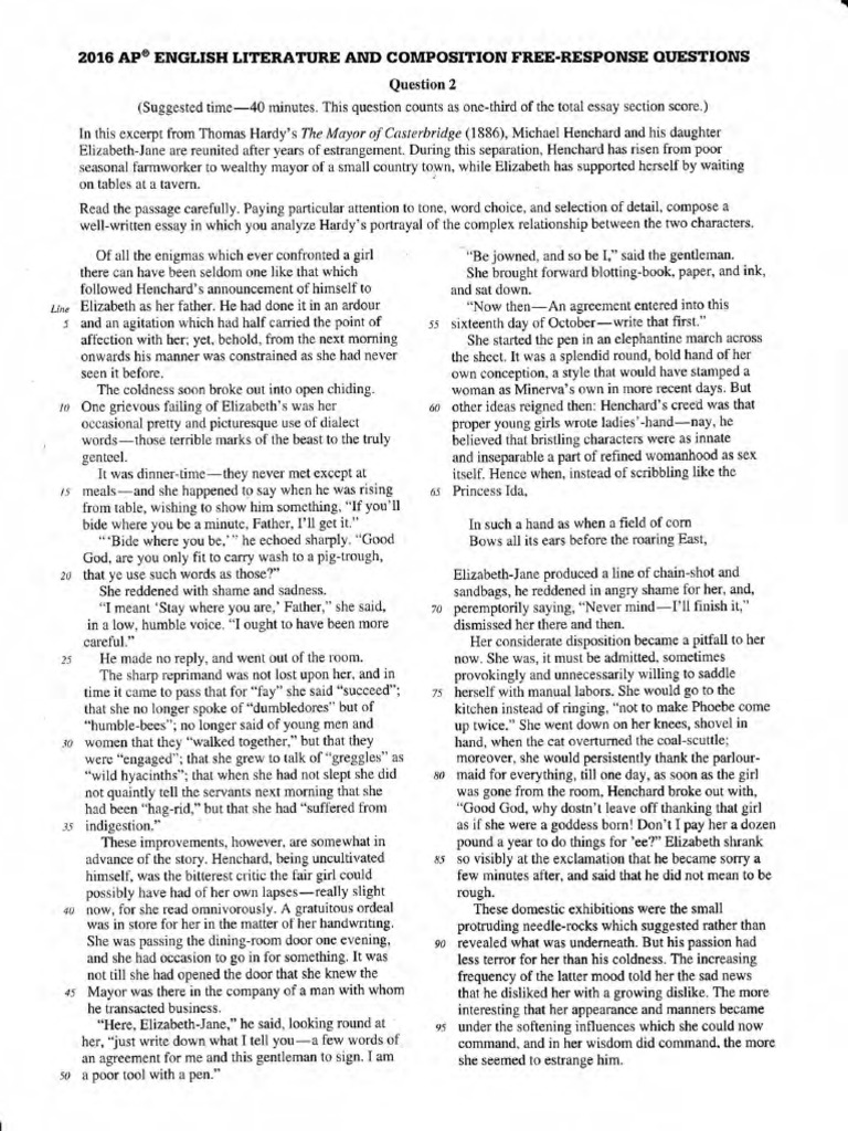 AP Lit Prose Prompts 2016-2019 | PDF | Poetry | Young Adult