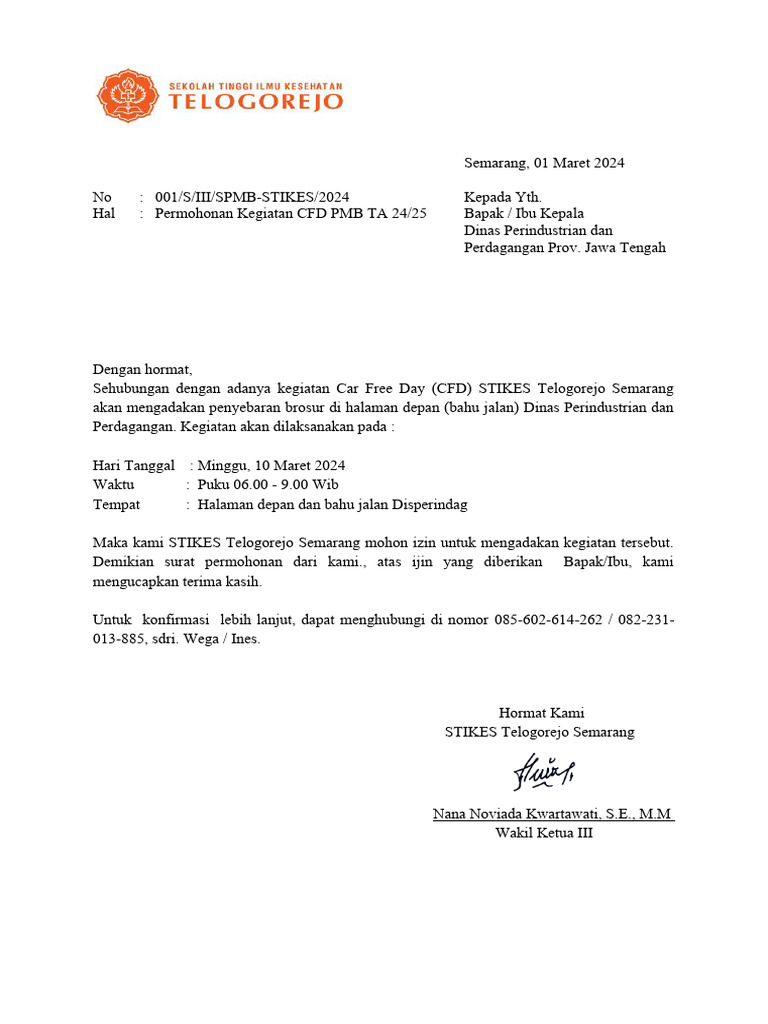 Contoh Surat Permohonan Pameran | PDF