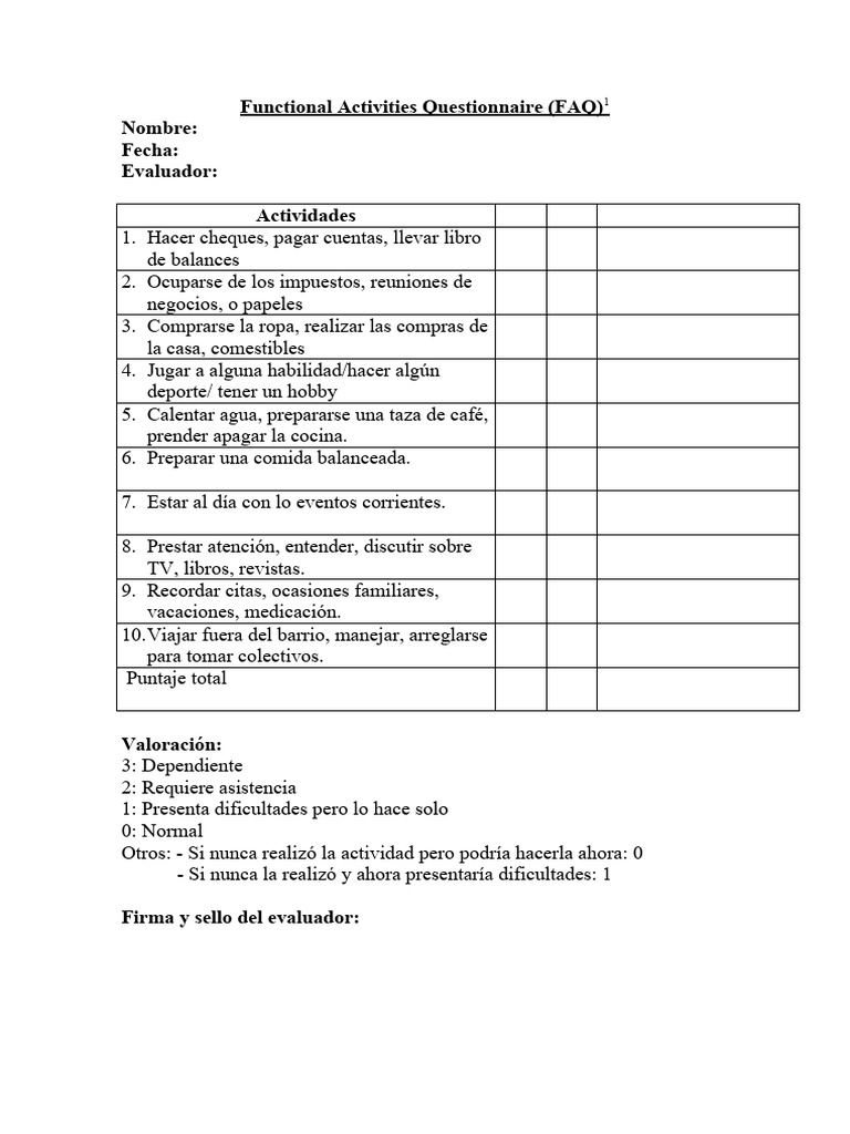 Functional Activities Questionnaire | PDF | Crecimiento personal y ...