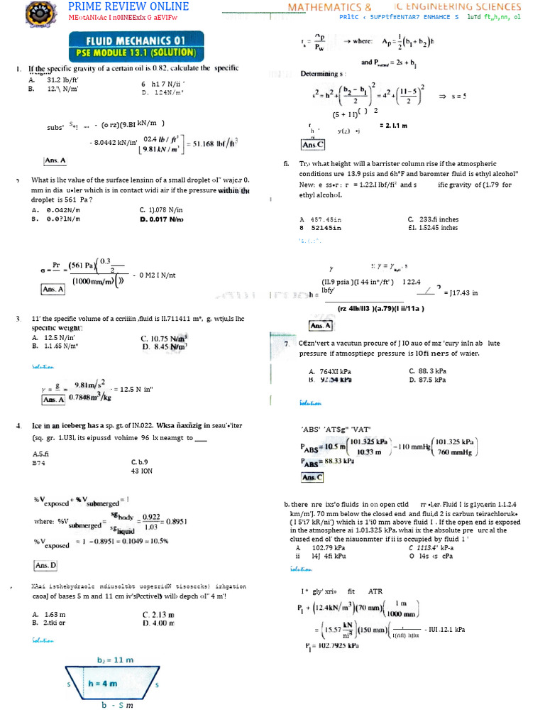 131 Fluid Mechanics 01 Solutions - Compress | PDF | Physical Quantities | Applied And ...