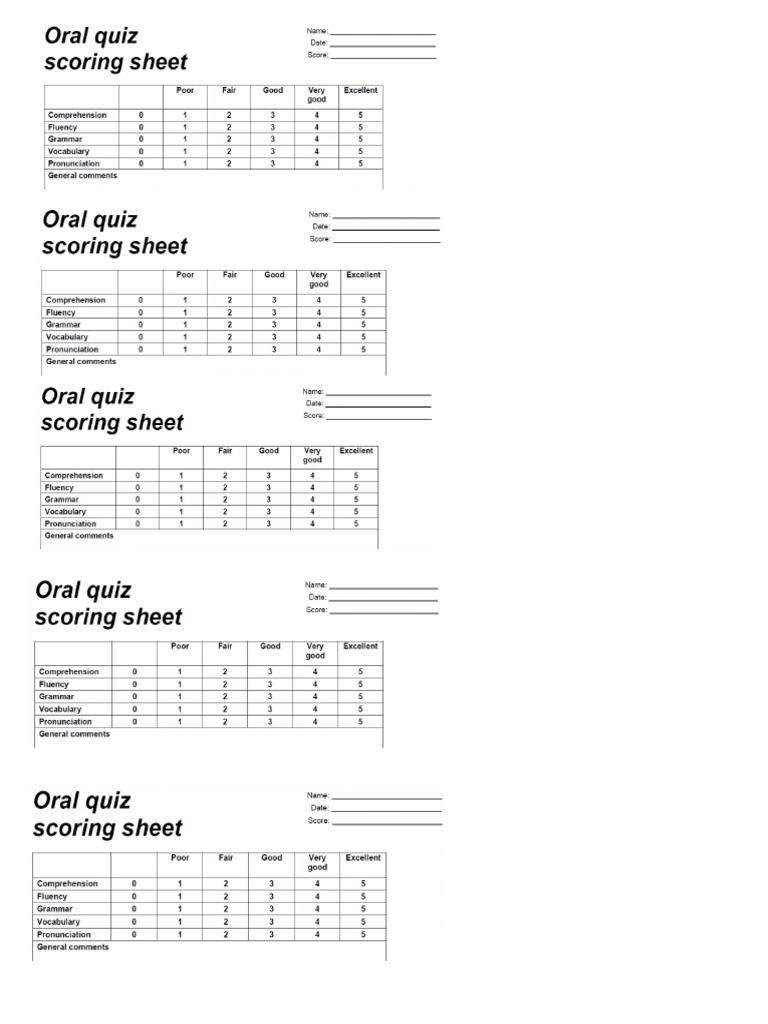 Speaking scoring sheet | PDF