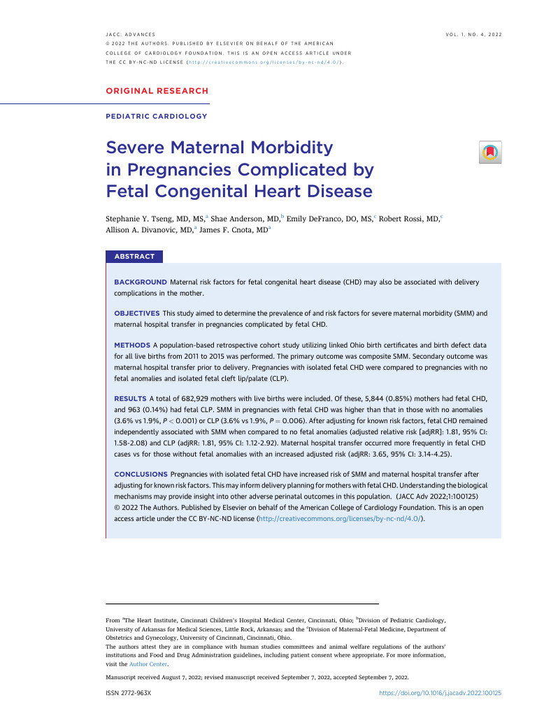 Tseng Et Al 2022 Severe Maternal Morbidity in Pregnancies Complicated ...
