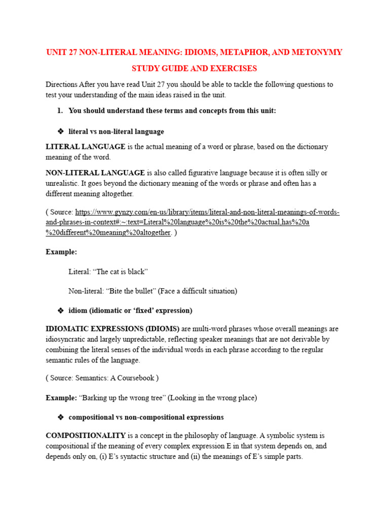 Study Guide 27 | PDF | Idiom | Semantics