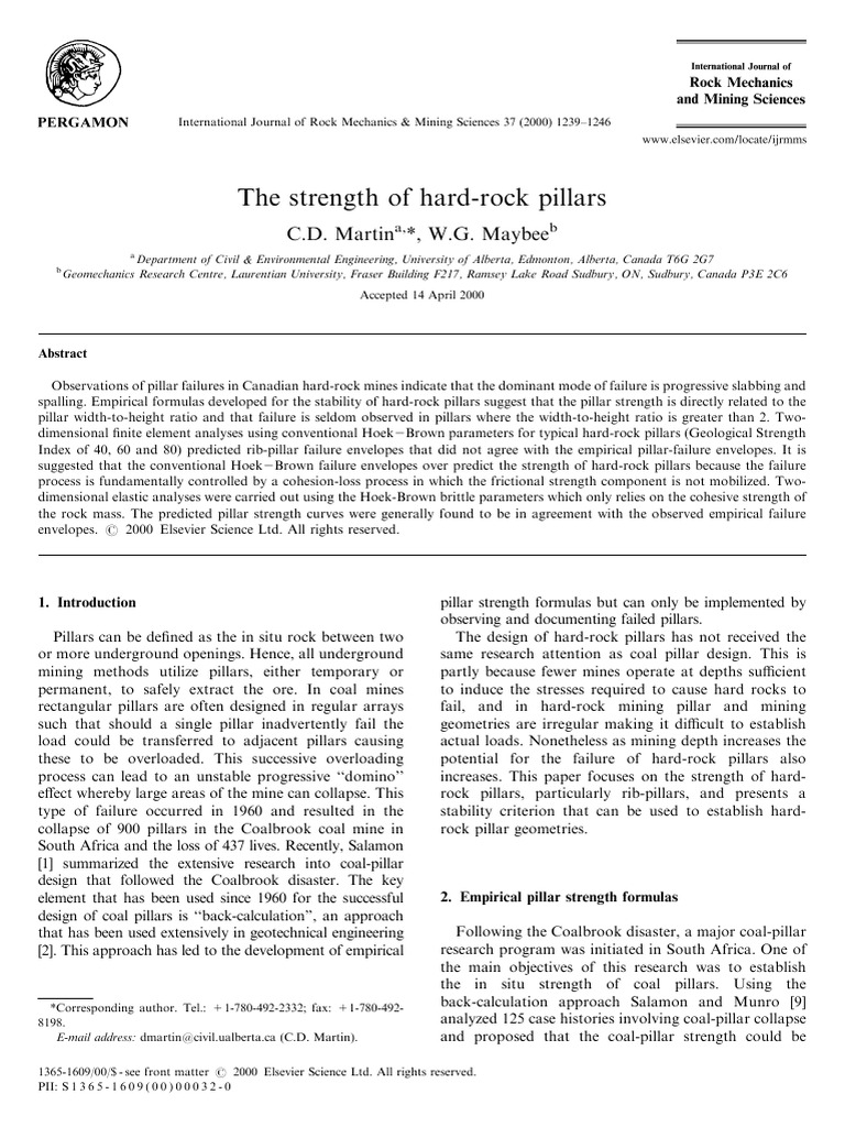 Hard-Rock Pillar Strength Analysis | PDF | Strength Of Materials ...