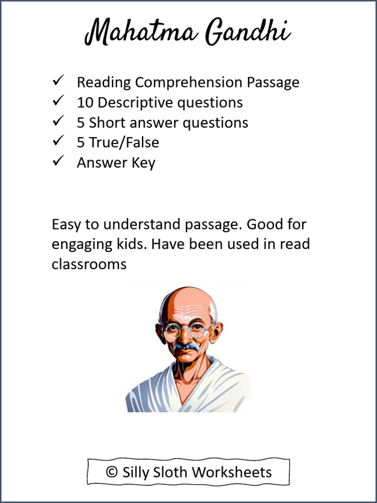 Mahatma Gandhi: A Reading Comprehension Guide | PDF | Mahatma Gandhi ...
