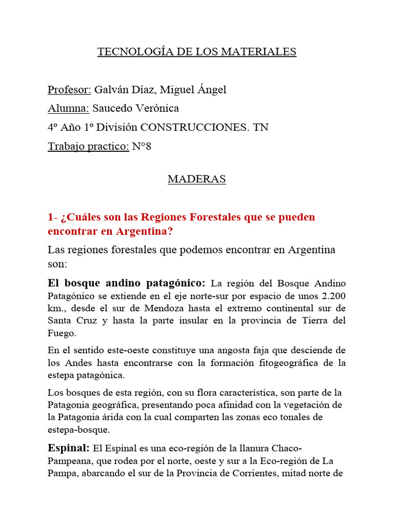 Trabajo Practico de Maderas | PDF | Madera | Arboles