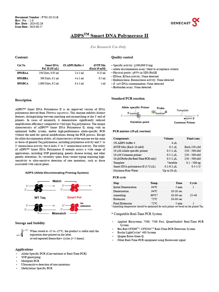 F701!28!52-E ADPS Smart DNA Polymerase II - Brief Insert - R1.0 - 인쇄 ...