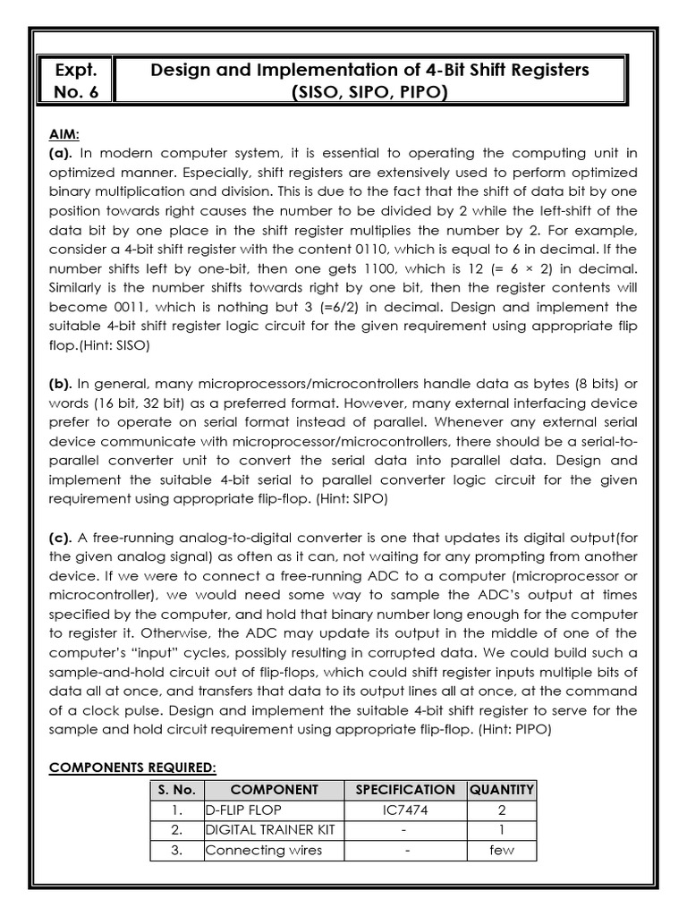 Shift Registers_SISO_SIPO_PIPO_Oct 31 | PDF | Electronic Circuits | Computer Science