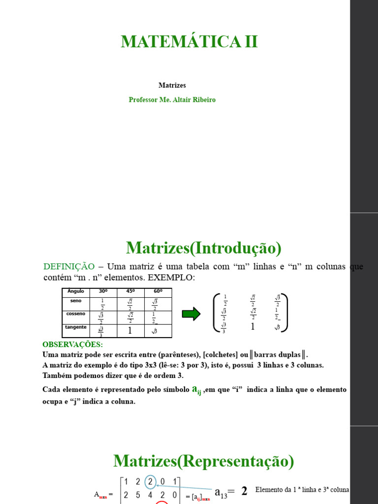 Aula 1 Matrizes-2 Ano | PDF | Matriz (Matemática) | Objetos matemáticos