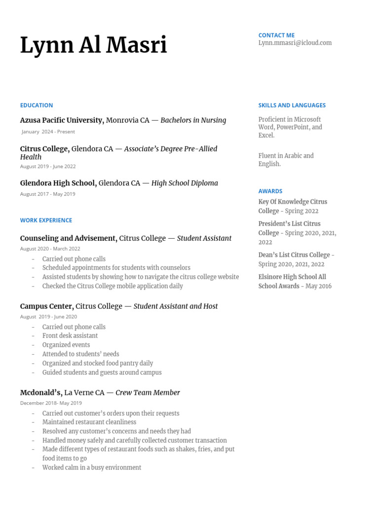Lynn Al Masri Resume 2024 | PDF