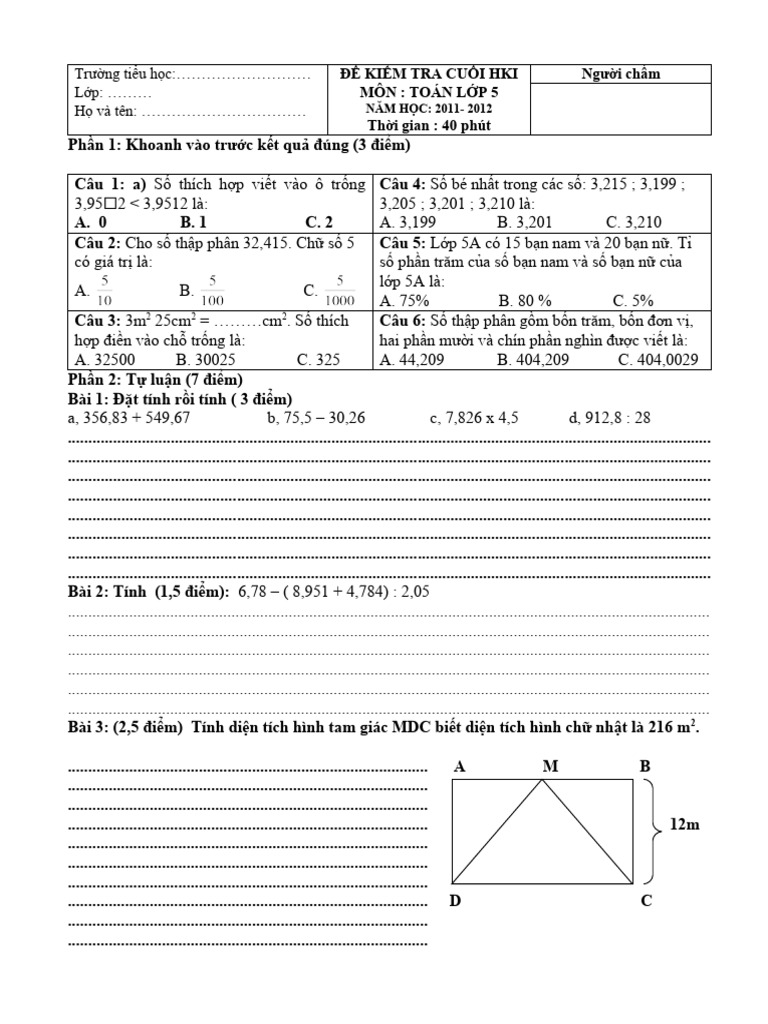 Kiem Tra Cuoi Ki 1 Co Ma Tran | PDF